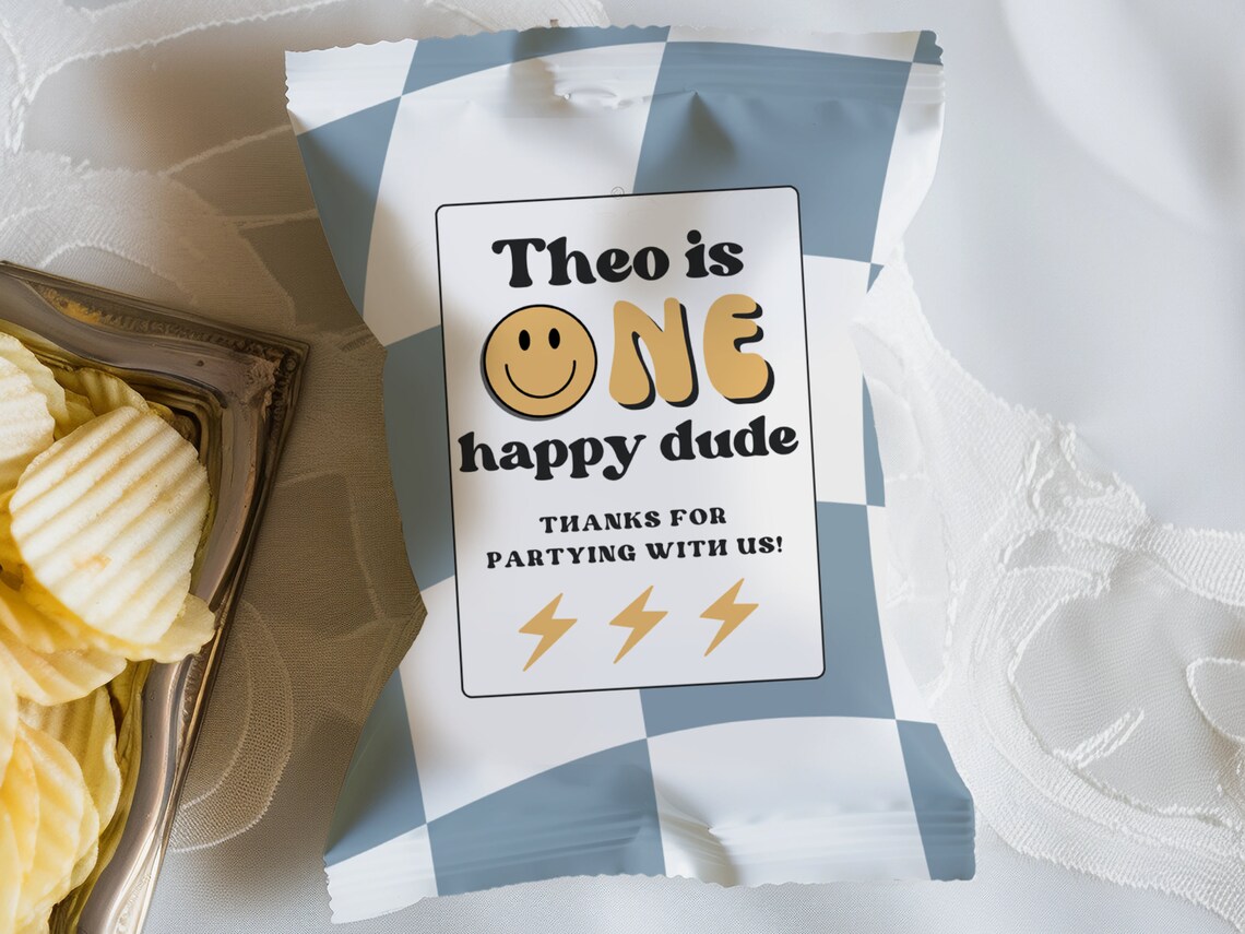 One Happy Dude Birthday Printable Chip Bag Editable Template, Boy 1st ...