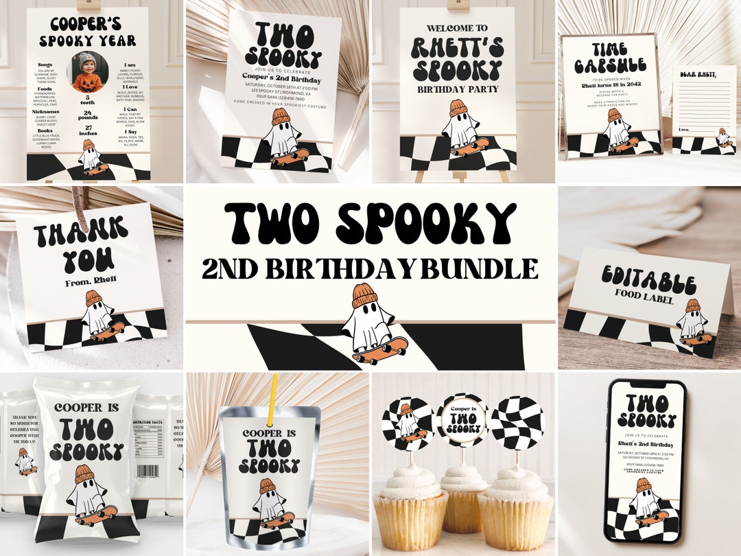 Two Spooky Halloween Birthday, Birthday Bundle, Birthday Invitation ...
