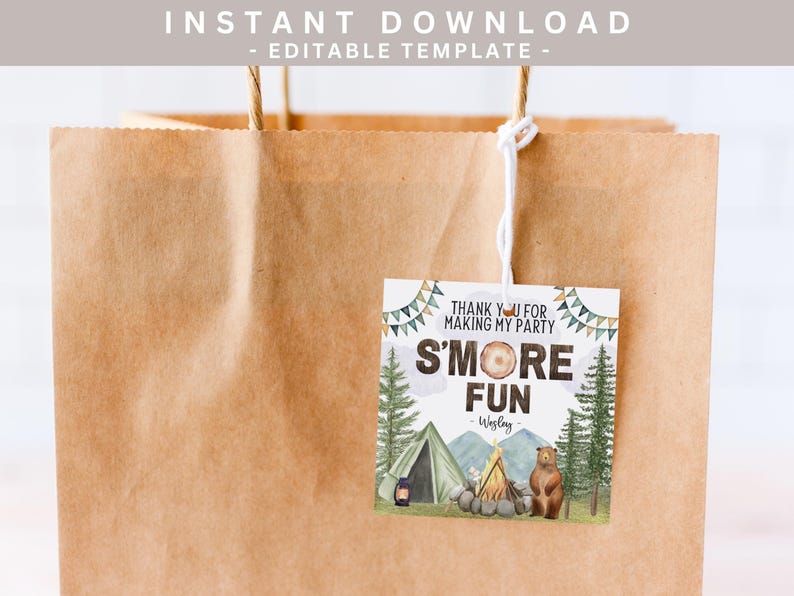 One Happy Camper Smores Tag, Party Favor Tag, Smore Fun, Thank You Tags ...