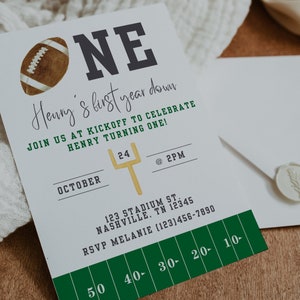 First Year Down Football Invitation First Birthday Boy Football Party ...