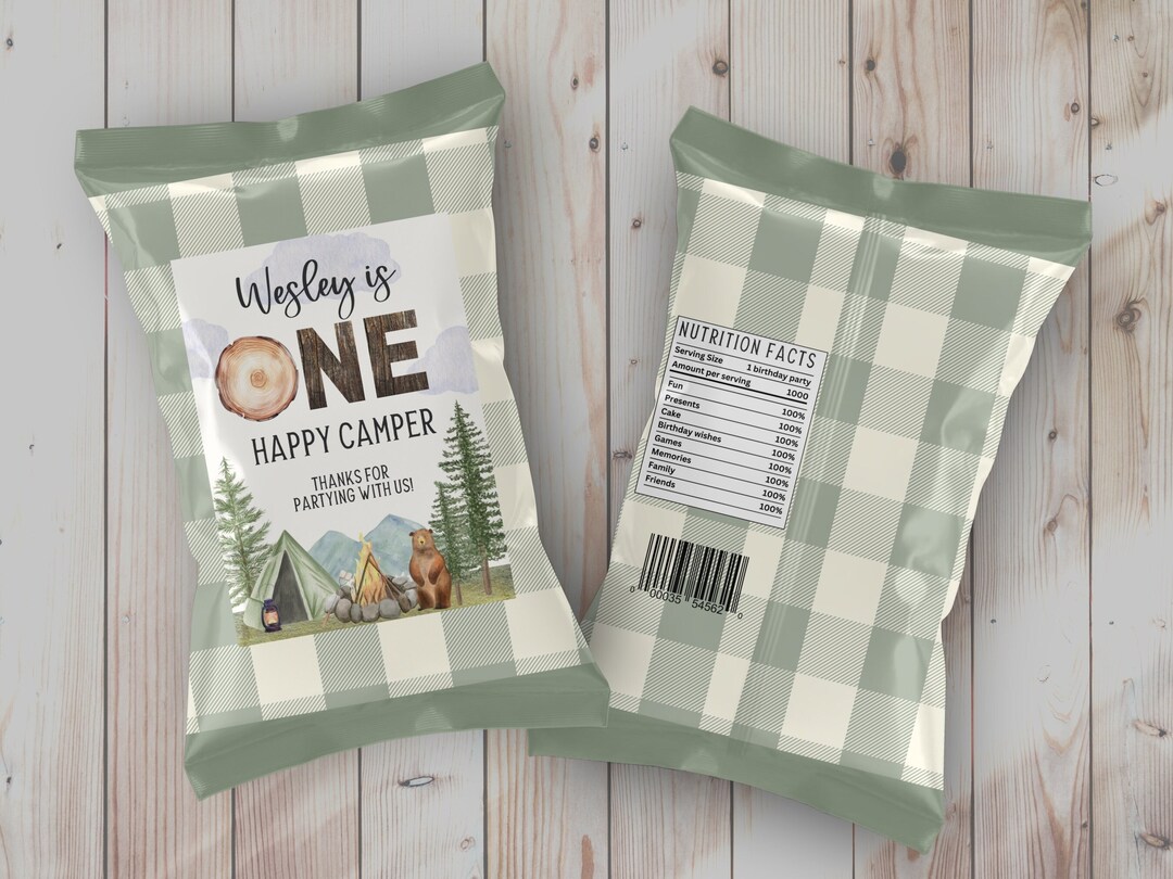 One Happy Camper Birthday Party Chip Bag Template Instant - Etsy