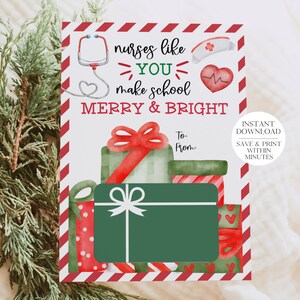 Printable School Nurse Christmas Gift Card | School Nurse Gift | Nurse ...