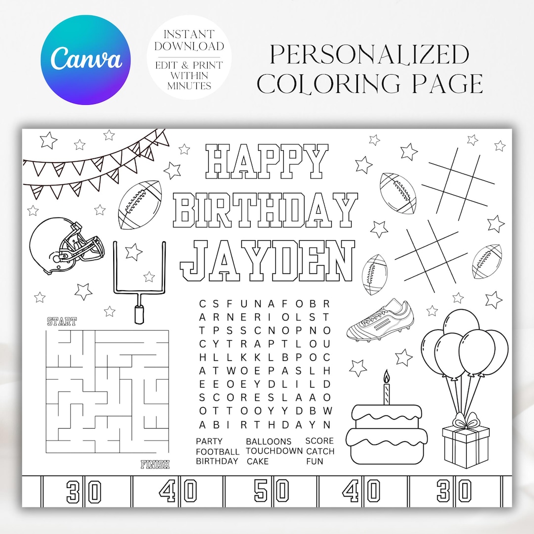 Any Age Football Birthday Coloring Page, Instant Download, Printable ...