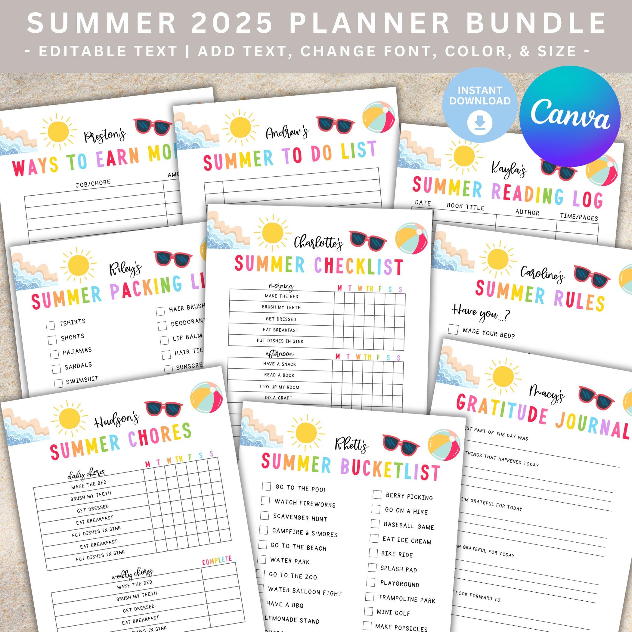 Printable Kids Summer Planner 2025, Kids Monthly Planner, Printable ...