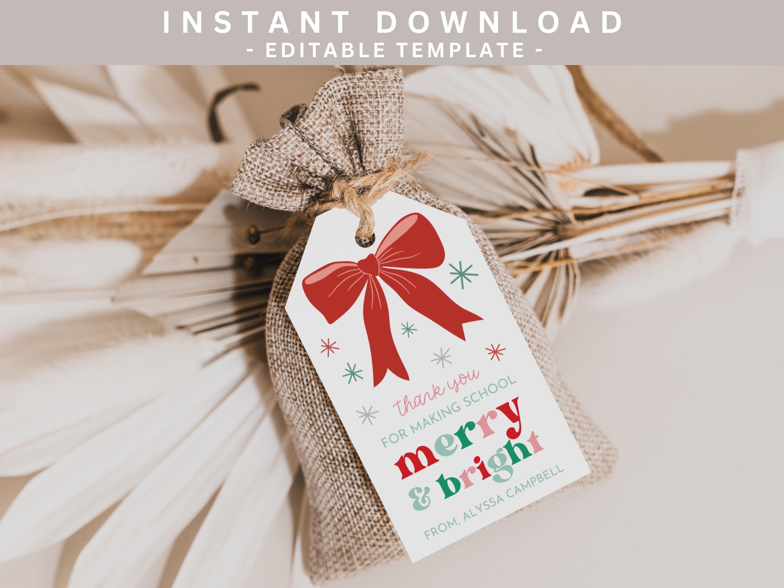 Printable Christmas Gift Tag, Gift for Teacher, Teacher Gift Tag ...