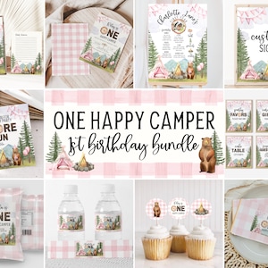One Happy Camper First Birthday Templates Bundle, Instant Download ...