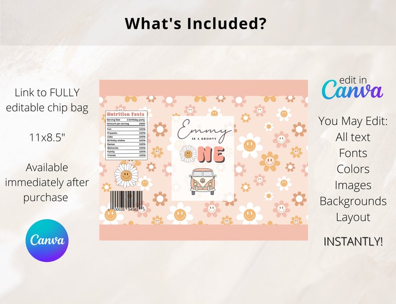 Groovy One Birthday Party Groovy Chip Bag Template Hippie - Etsy