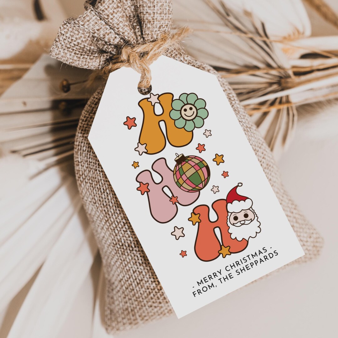 Printable Retro Christmas Gift Tag, Vintage Christmas, Hippie Christmas ...