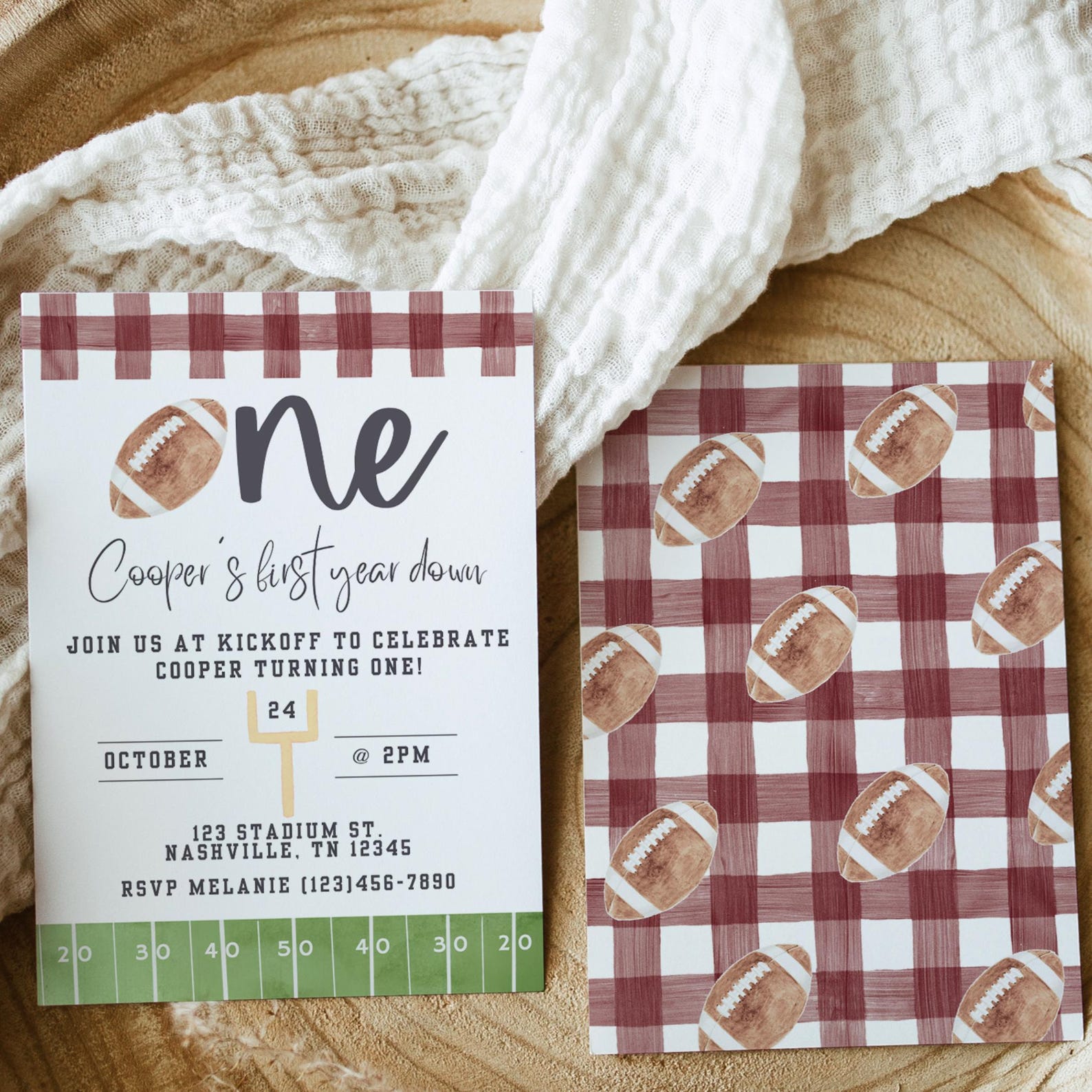 First Year Down First Birthday Invitation, Football Birthday, Football ...
