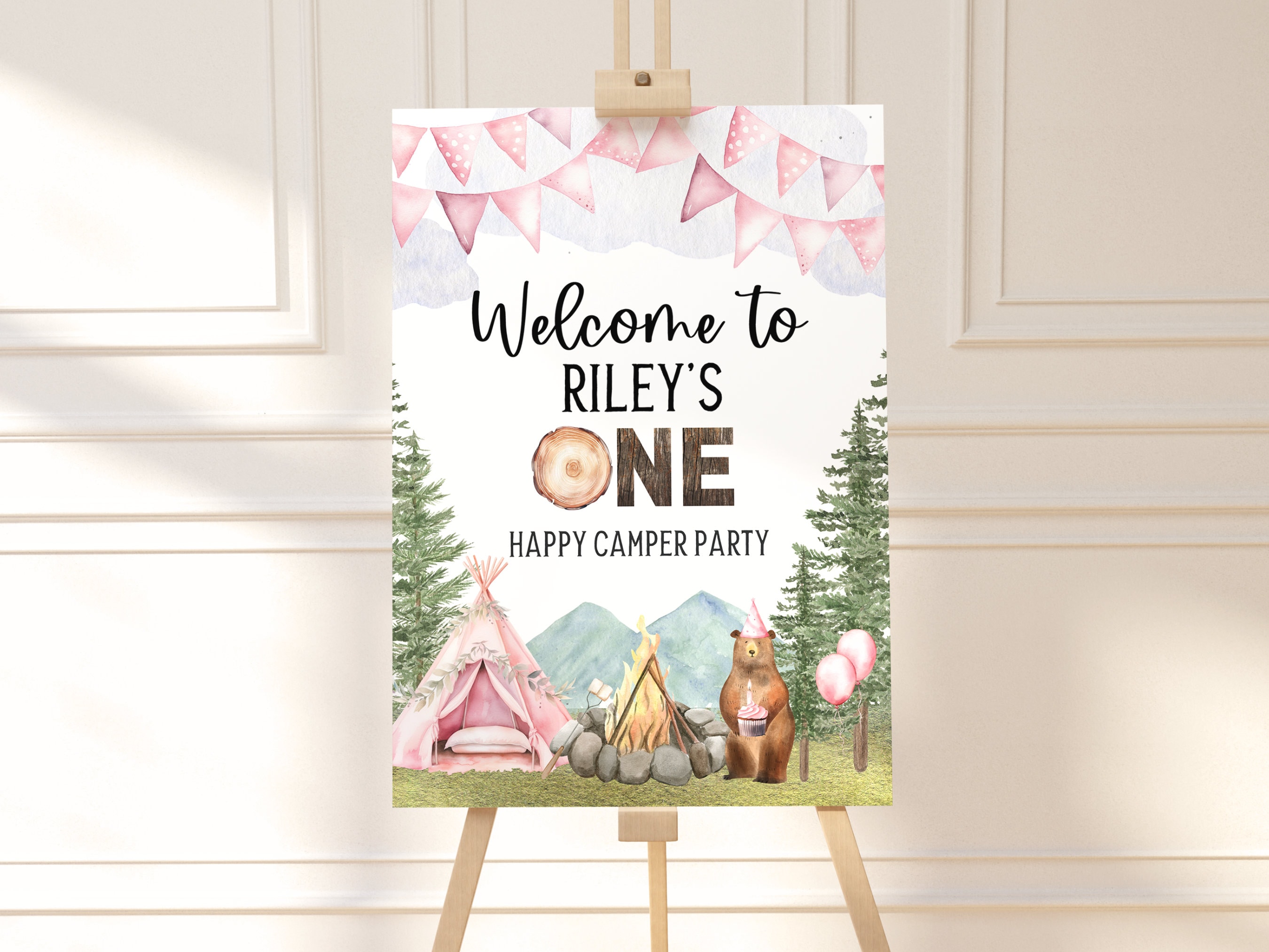 One Happy Camper Welcome Sign, Instant Download, Camping Birthday ...