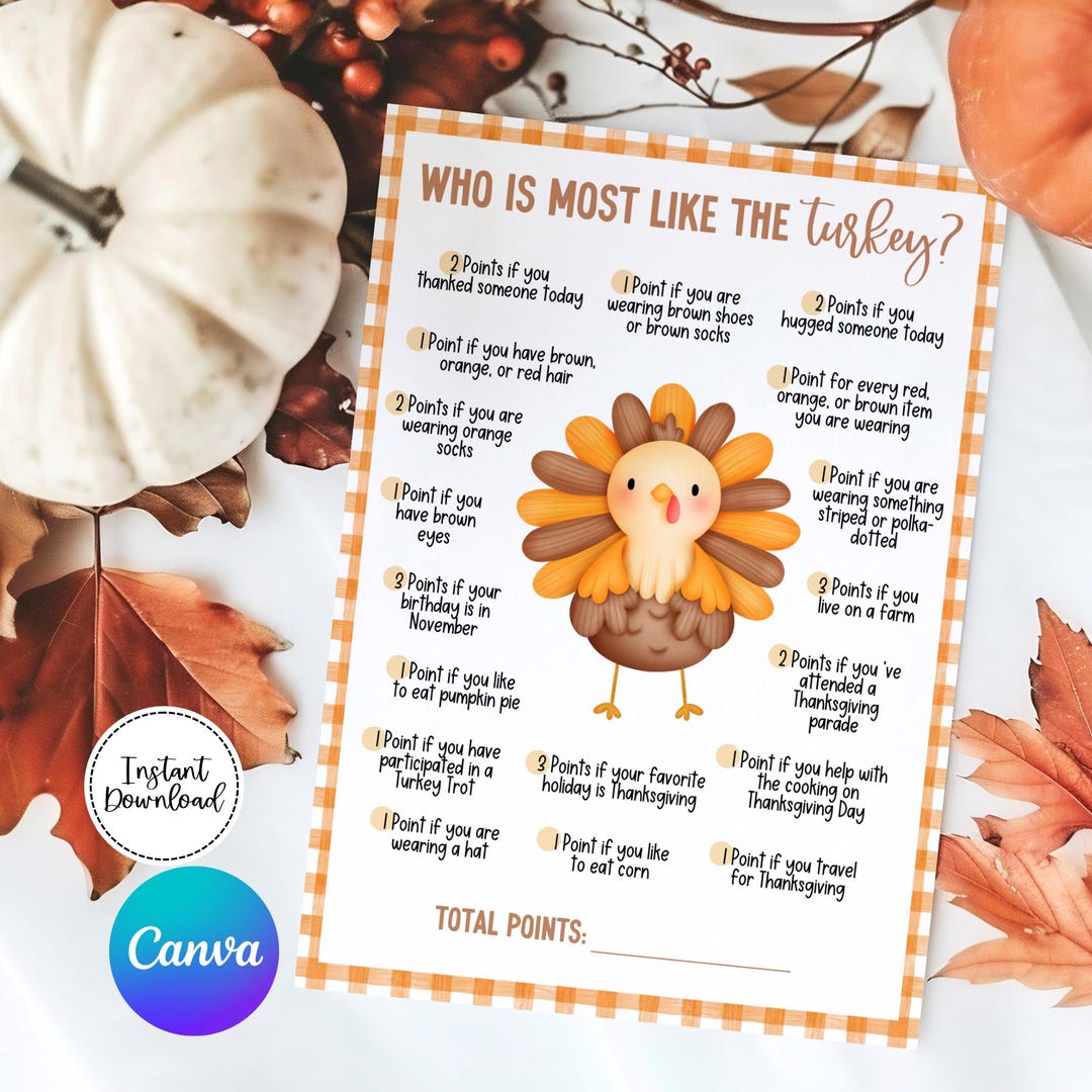 Printable Thanksgiving Game, Who is Most Like the Turkey, Friendsgiving ...