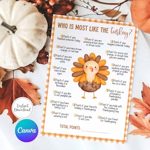 Printable Thanksgiving Game, Who is Most Like the Turkey, Friendsgiving ...