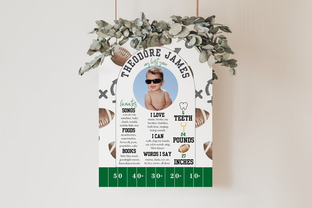 Football First Birthday | Milestone Poster | First Year Down | Instant ...
