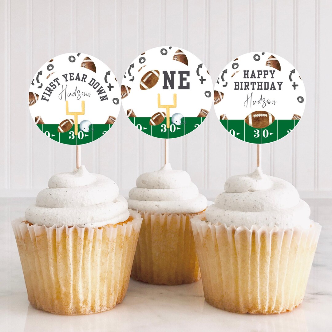 Football Birthday Cupcake Toppers, Football Party, Football Cupcake ...