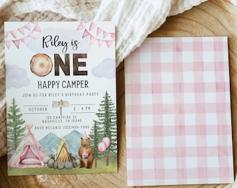 One Happy Camper First Birthday Invitation Template, Instant Download, Camping Birthday, Twins ...
