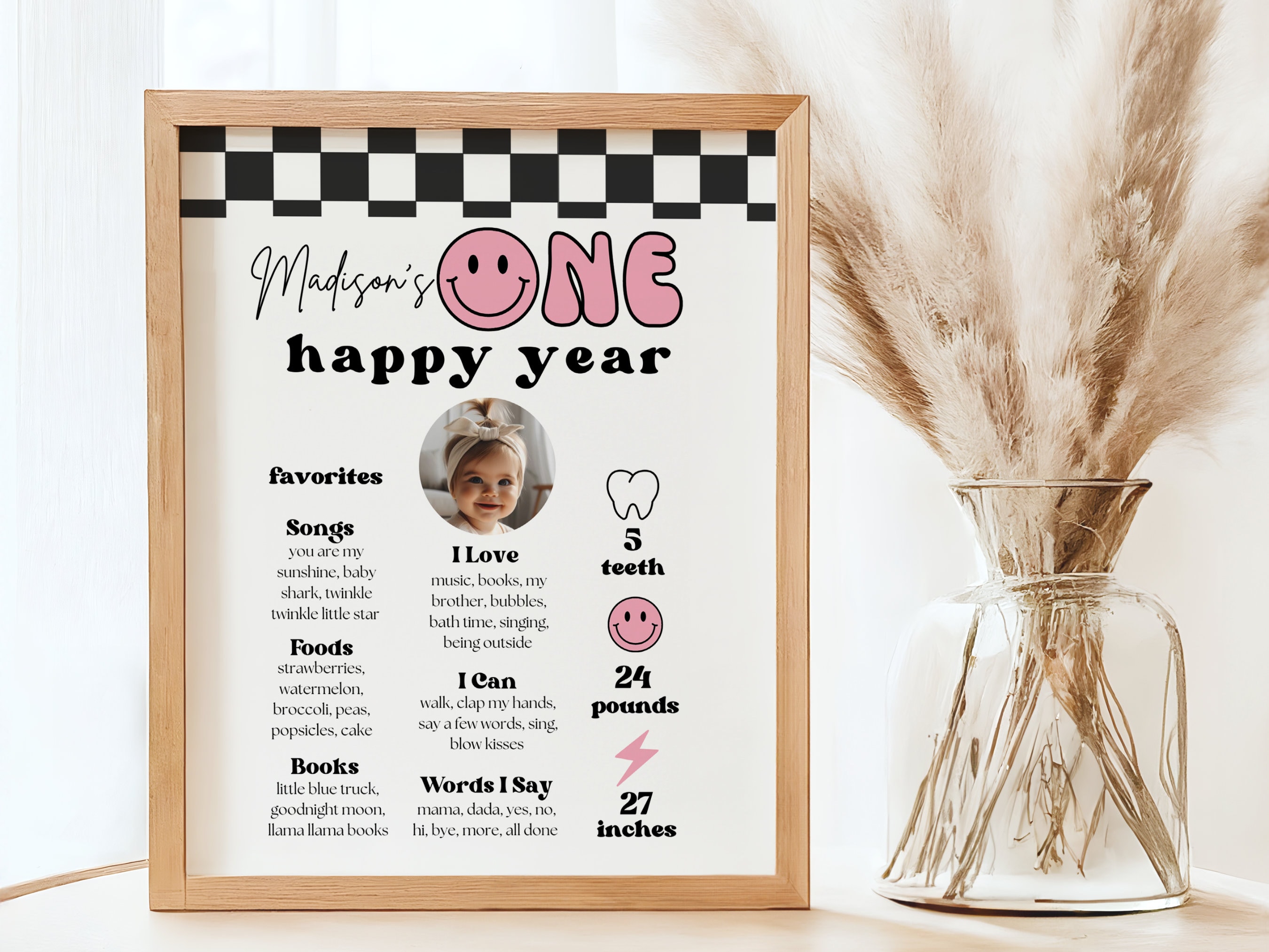 One Happy Girl Milestone Sign, Smiley Face Birthday, Printable First ...