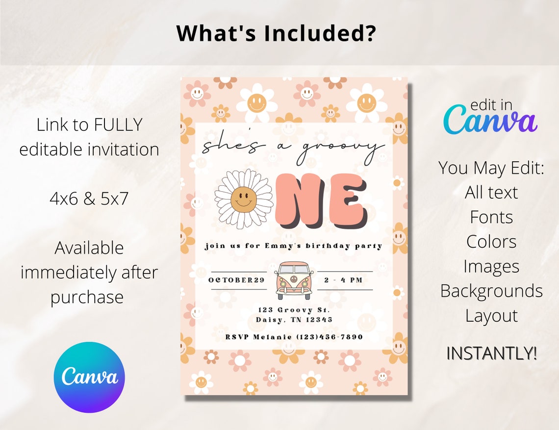 Groovy One Birthday Party Invitation Groovy Birthday Party - Etsy