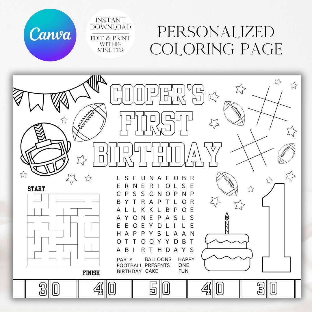 Football Birthday Coloring Page, Instant Download, Football Coloring ...