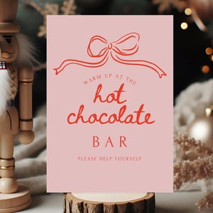 Printable Pink Red Bow Hot Chocolate Bar Sign, Hot Cocoa Bar, Hot ...