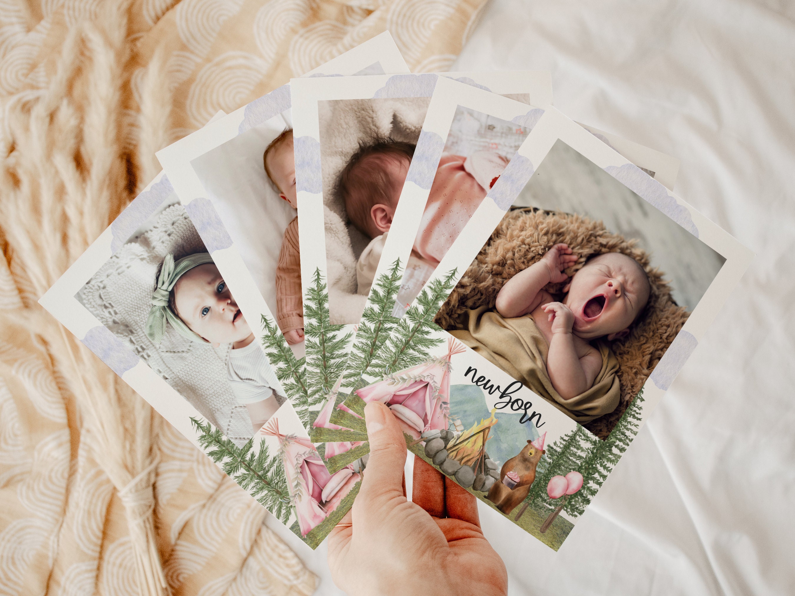 Pink One Happy Camper Photo Banner, Printable First Year Milestone ...