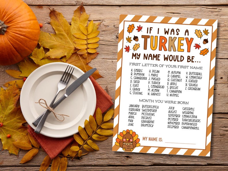 Printable Thanksgiving Game, What is Your Turkey Name, Friendsgiving ...