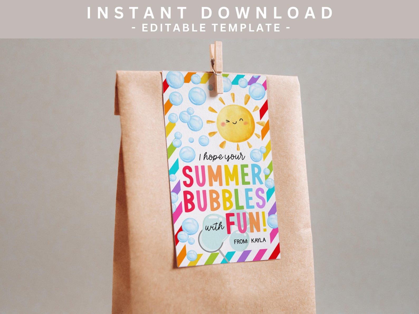 Printable Bubble Favor Tags, Classmate Gifts, Last Day of School ...