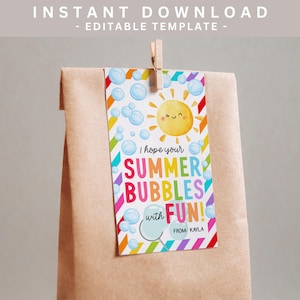 Printable Bubble Favor Tags, Classmate Gifts, Last Day of School ...