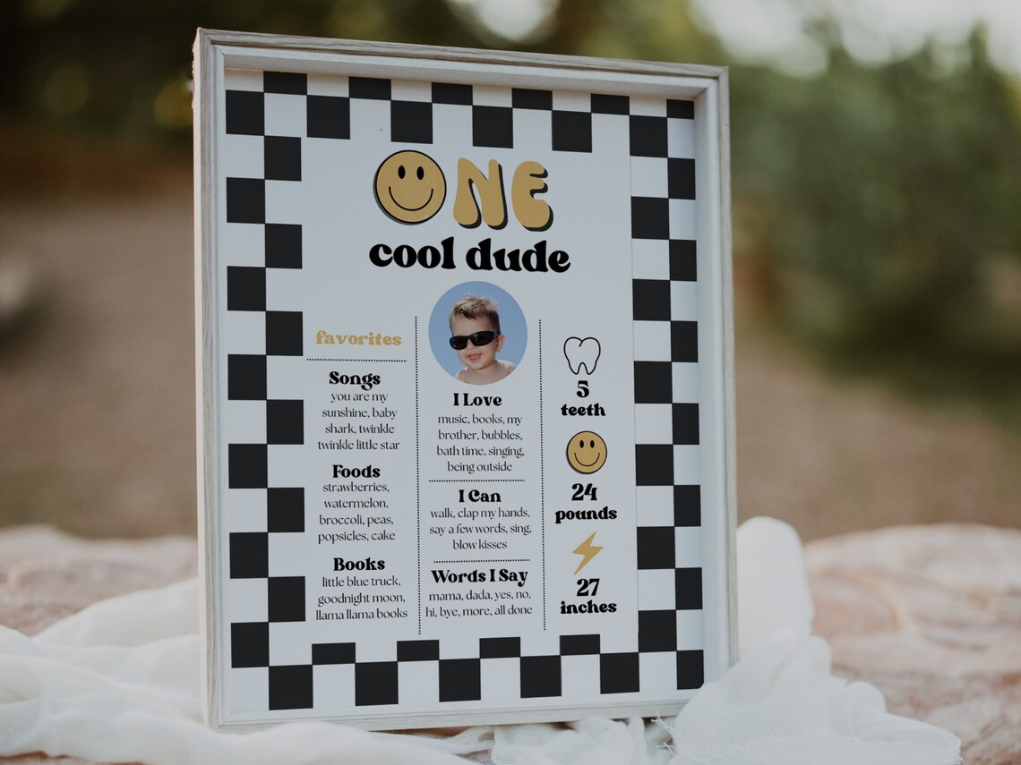 One Cool Dude, 1st Birthday Milestone, Boy First Birthday, Cool Dude ...