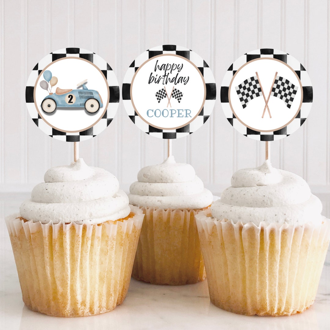 Race Car Birthday Cupcake Toppers, Two Fast, Two Fast Birthday, Two ...