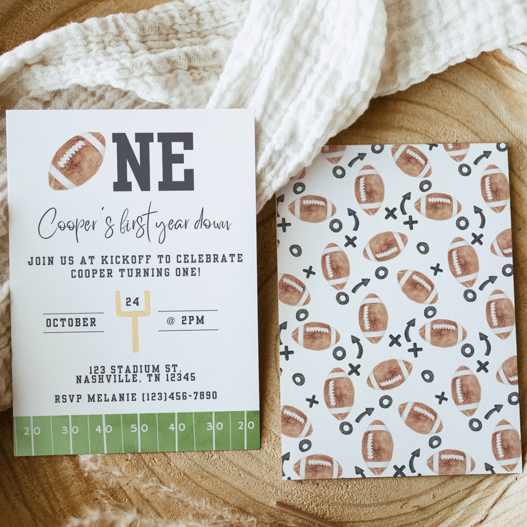 First Year Down First Birthday Invitation, Football Birthday, Football ...