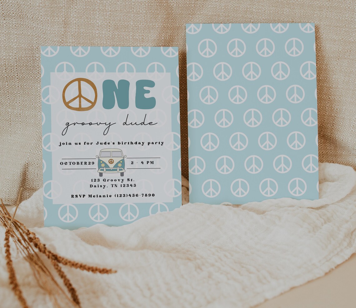 One Groovy Dude Birthday Party Invitation | Groovy Birthday Party ...