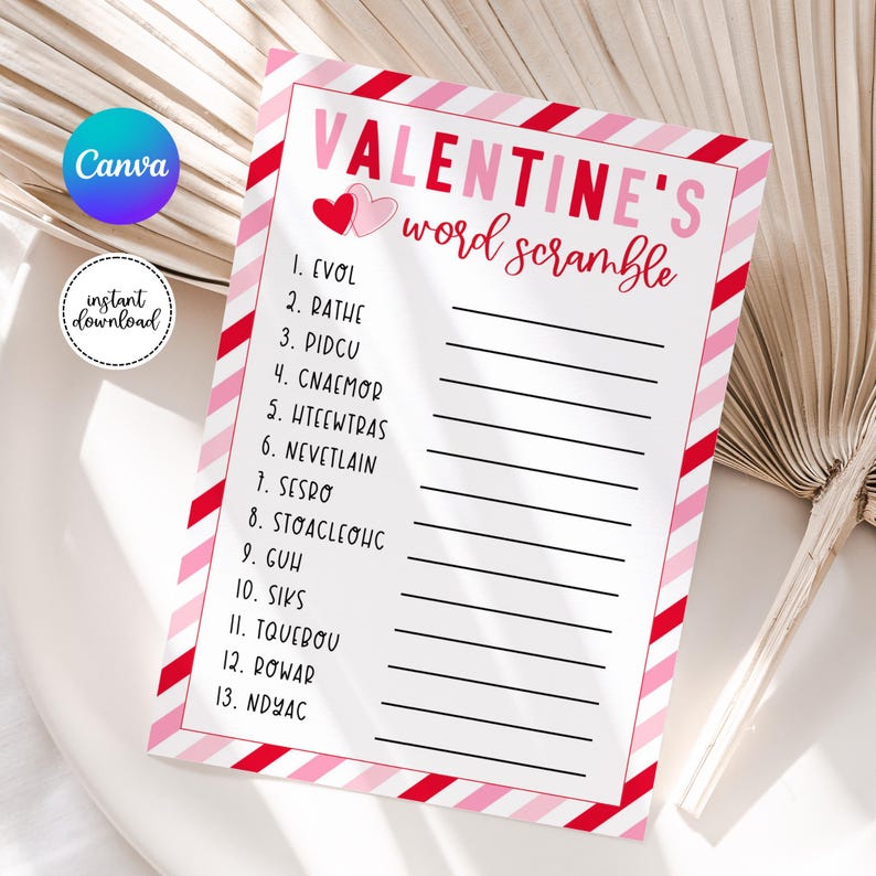 Valentine's Day Word Scramble, Valentines Day, Valentines Games ...