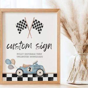 Race Car Birthday Custom Sign, Racecar Birthday, Two Fast, Race Car ...