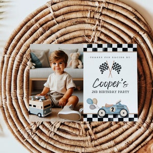 Two Fast Birthday Thank You Card, Race Car Birthday, Race Car Thank You ...