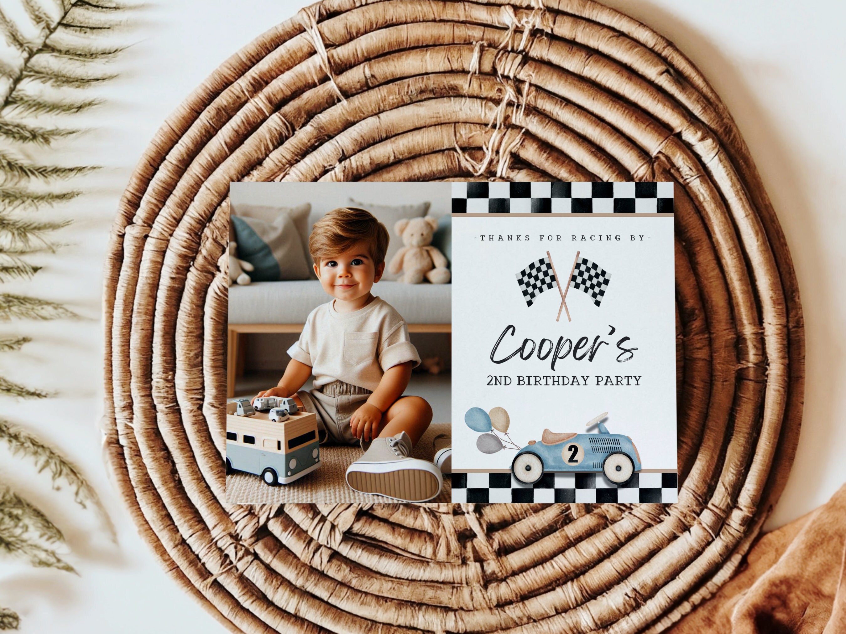 Two Fast Birthday Thank You Card, Race Car Birthday, Race Car Thank You ...