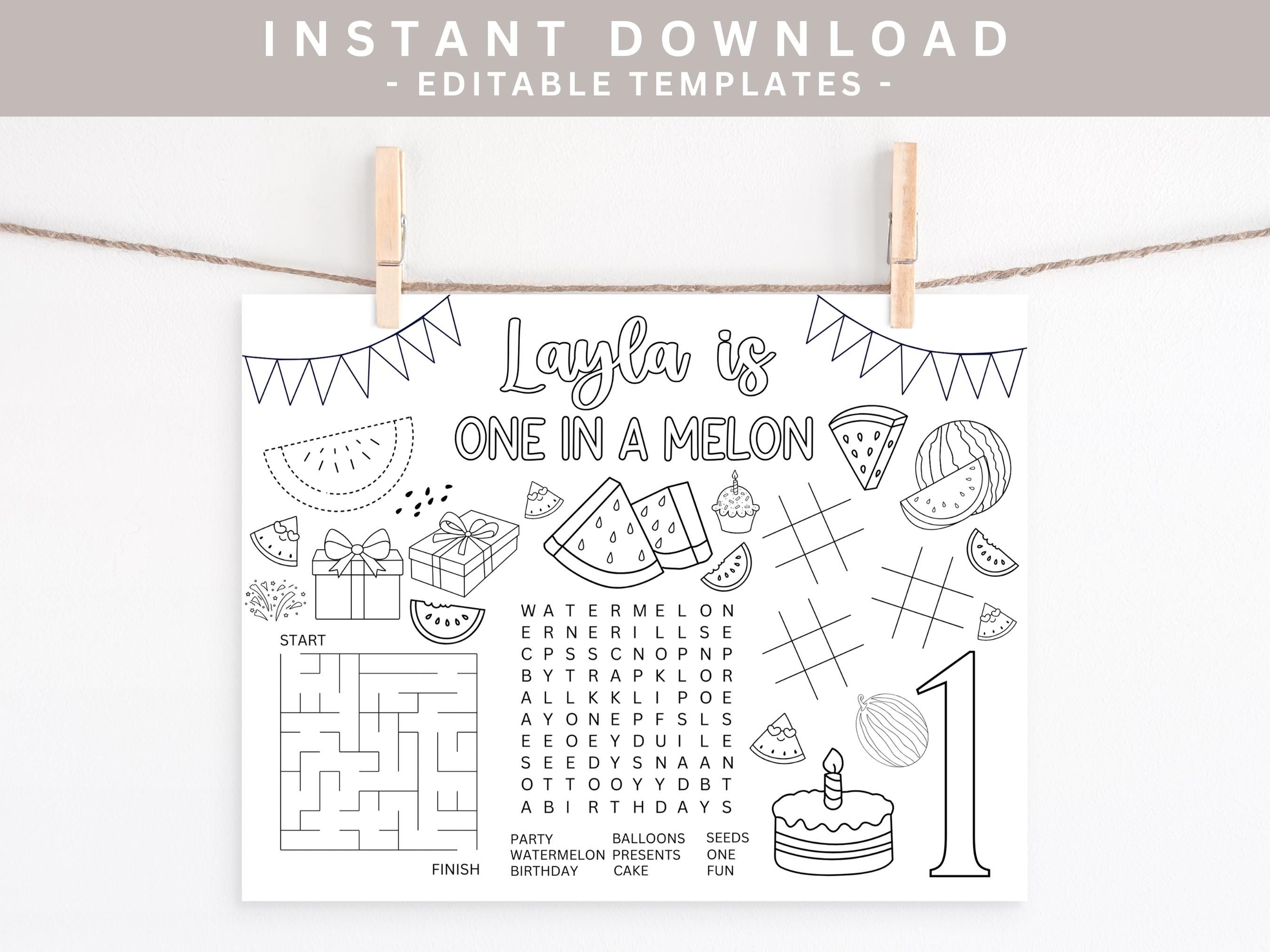 Watermelon Birthday Printable Coloring Page, One in A Melon, Watermelon ...