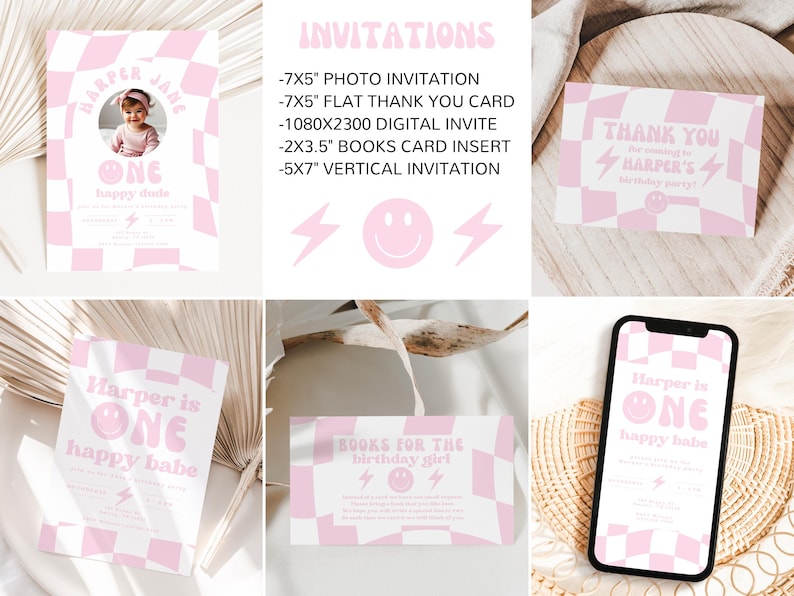 One Happy Girl Birthday Bundle Templates, One Happy Girl Party, First ...
