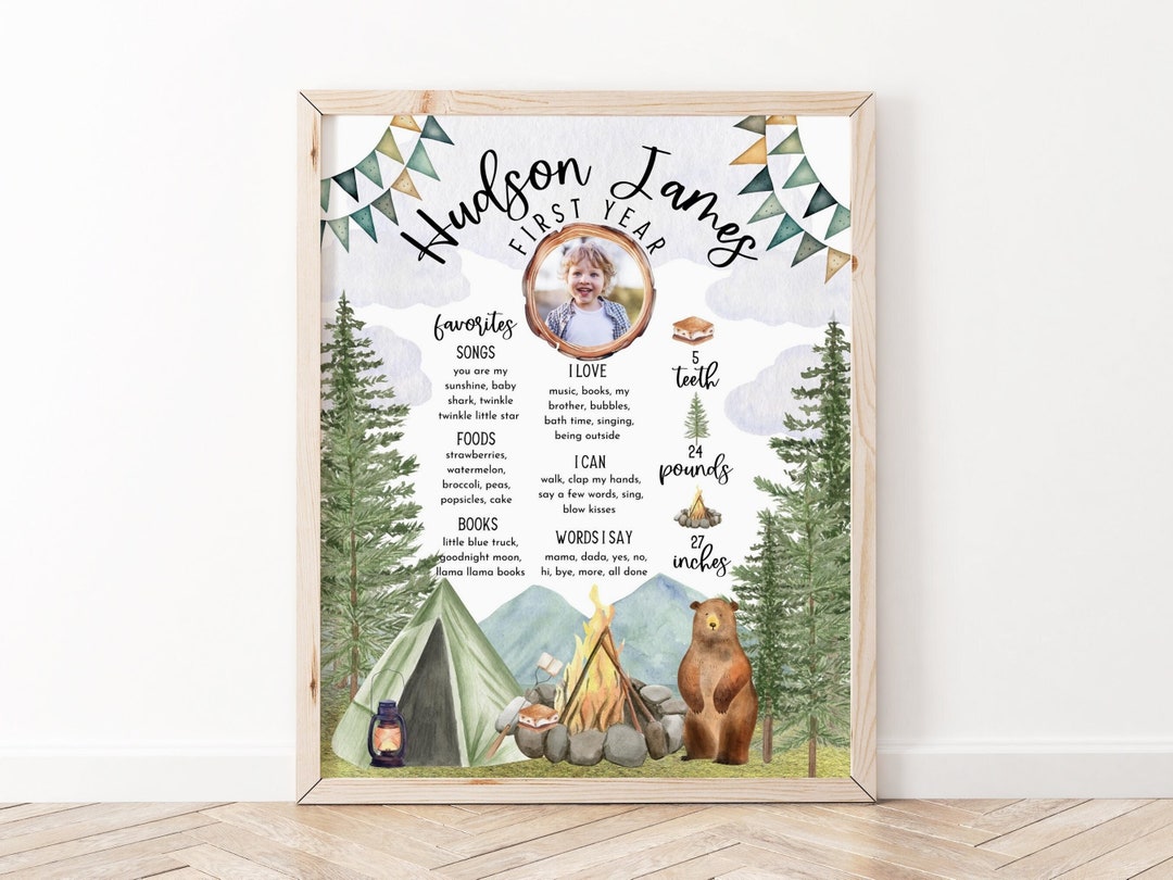 One Happy Camper Birthday Party First Year Milestone Poster | Instant ...