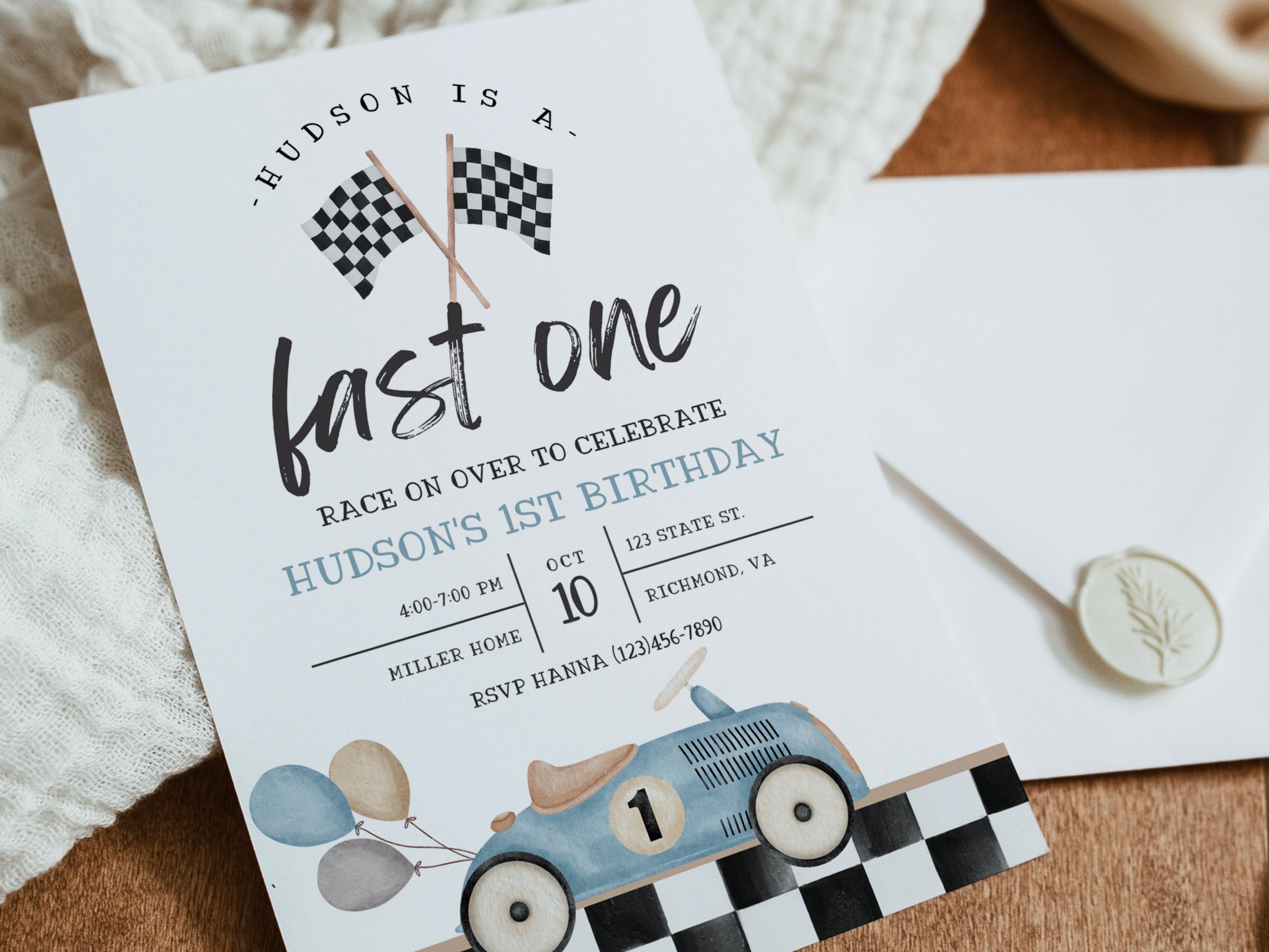 Fast One Birthday Invitation, Race Car Birthday, Race Car Party, 1st ...