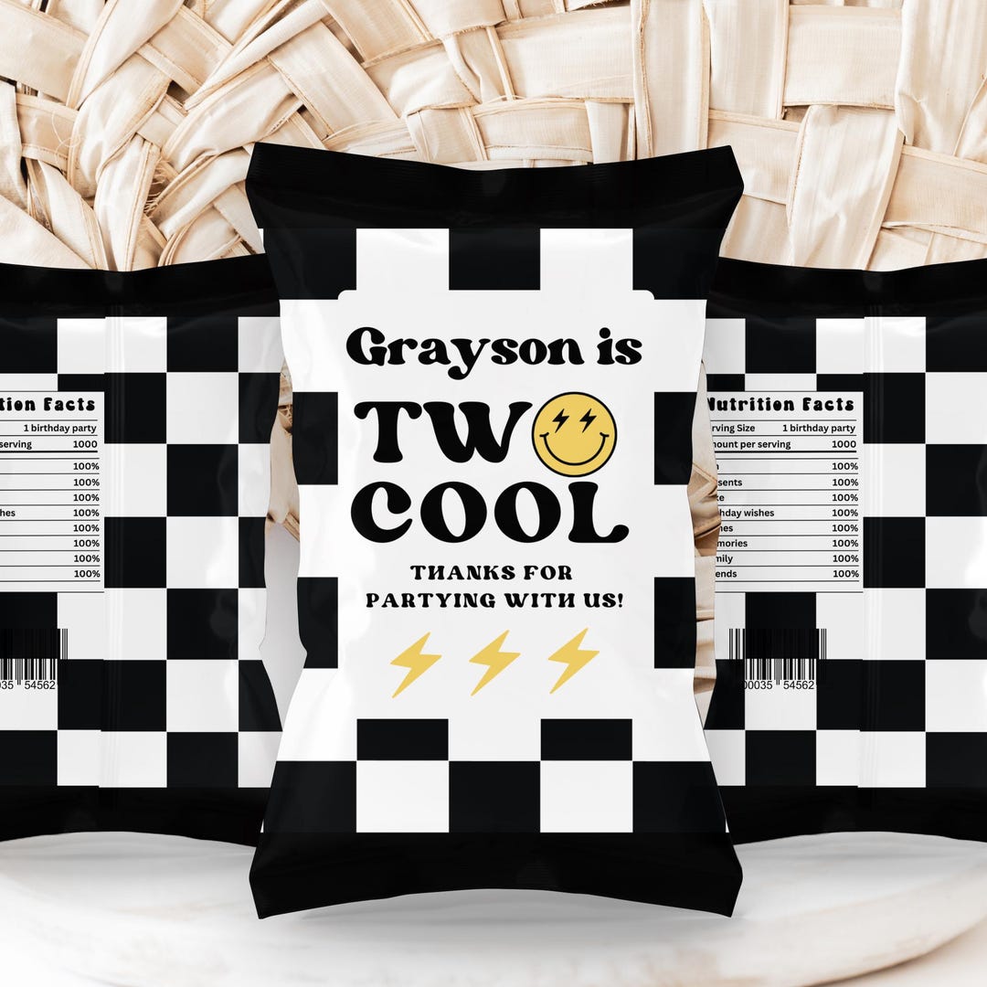 Two Cool Birthday Chip Bag Template, Boy 2nd Birthday, Smiley Face ...