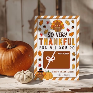 Printable Thanksgiving Gift Card Holder, Thankful for You, Teacher ...