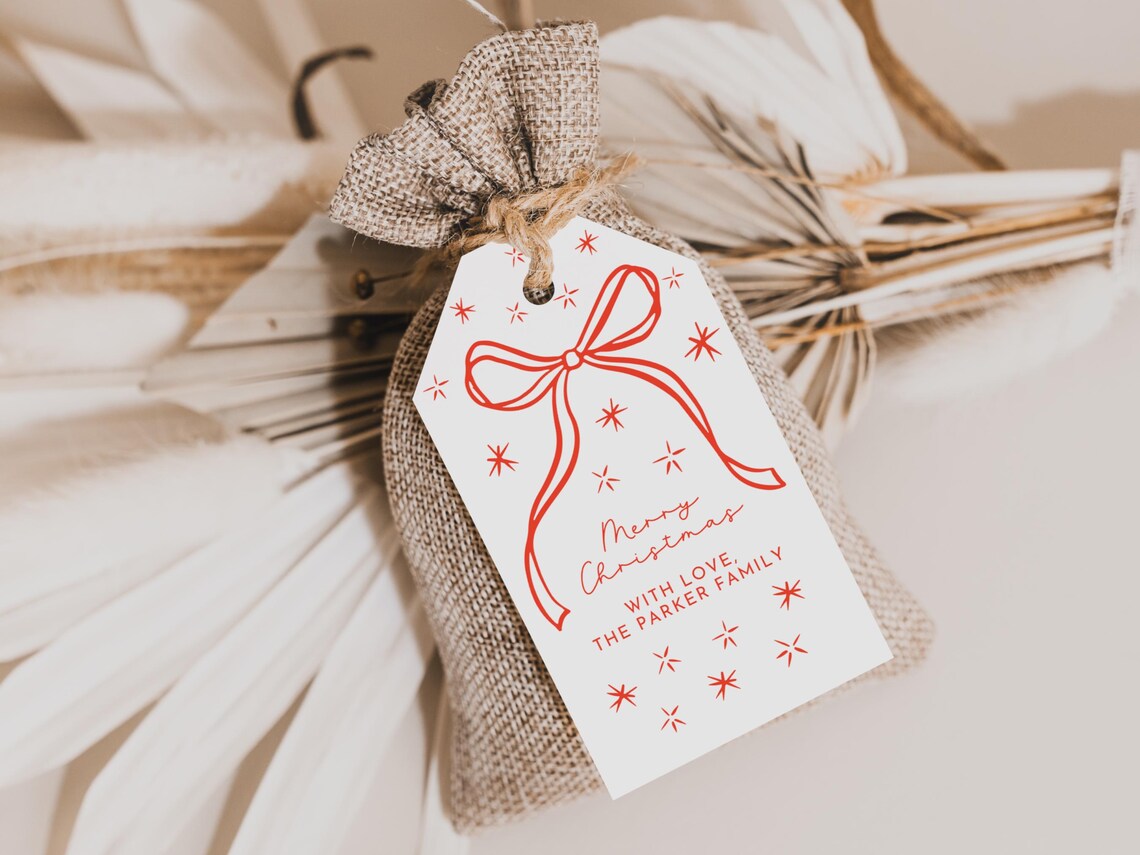 Printable Red Bow Christmas Gift Tags, Editable Template, Holiday Gift ...