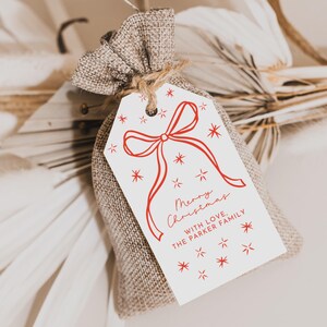 Printable Red Bow Christmas Gift Tags, Editable Template, Holiday Gift ...