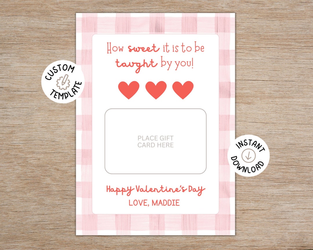 Printable Teacher Valentine's Day Gift Card Holder Valentine's Day Gift ...