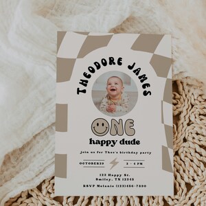 One Happy Dude Birthday Photo Invitation, 1st Birthday Invitation, Boy ...