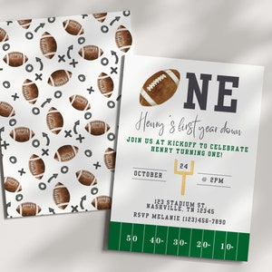 First Year Down Football Invitation First Birthday Boy Football Party ...
