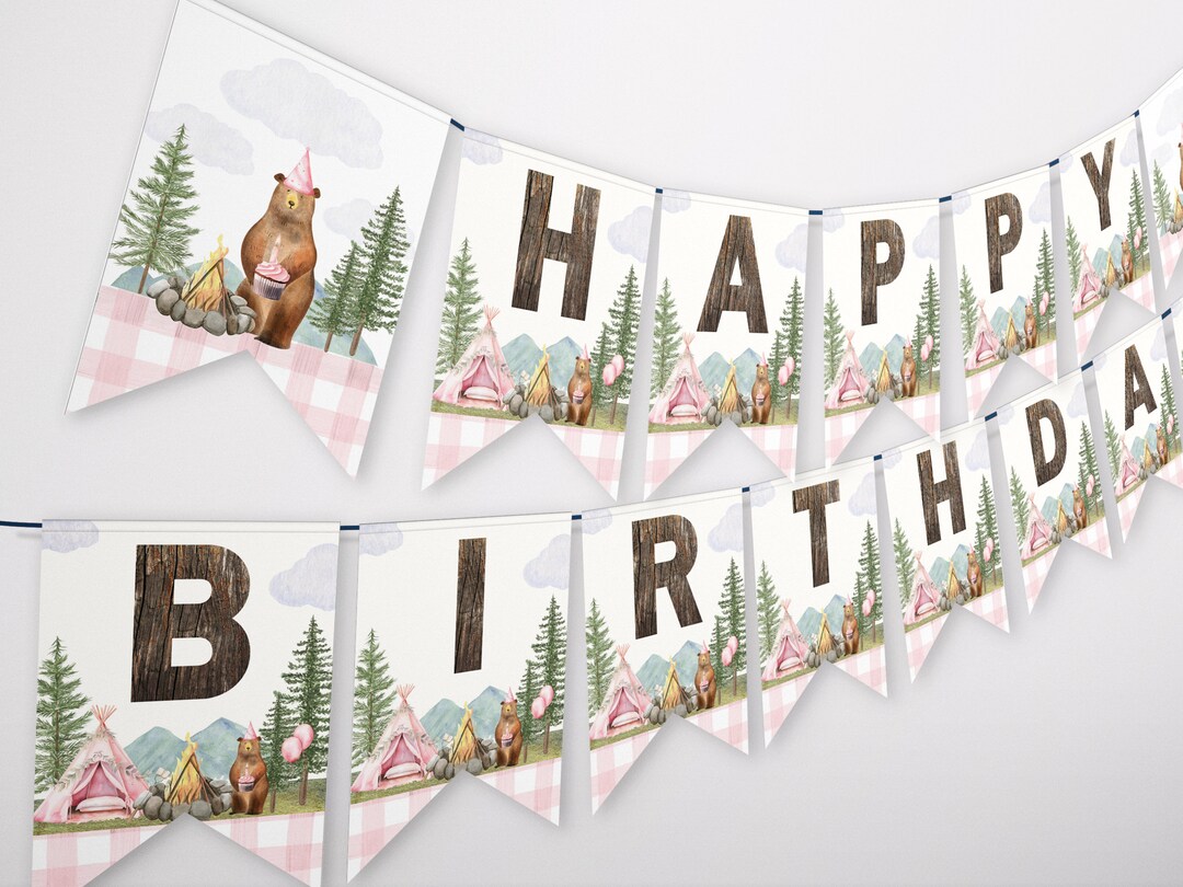 Printable One Happy Camper Happy Birthday Banner, Instant Download ...