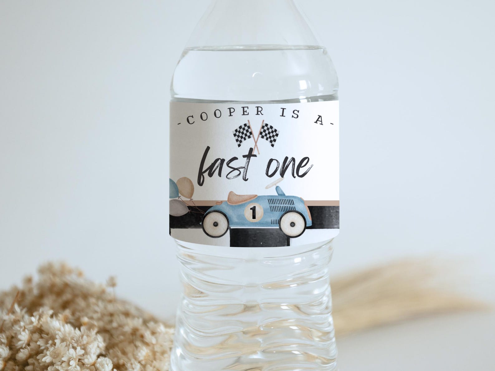 Fast One Birthday Water Bottle Label, Race Car Birthday, Fast One Party ...