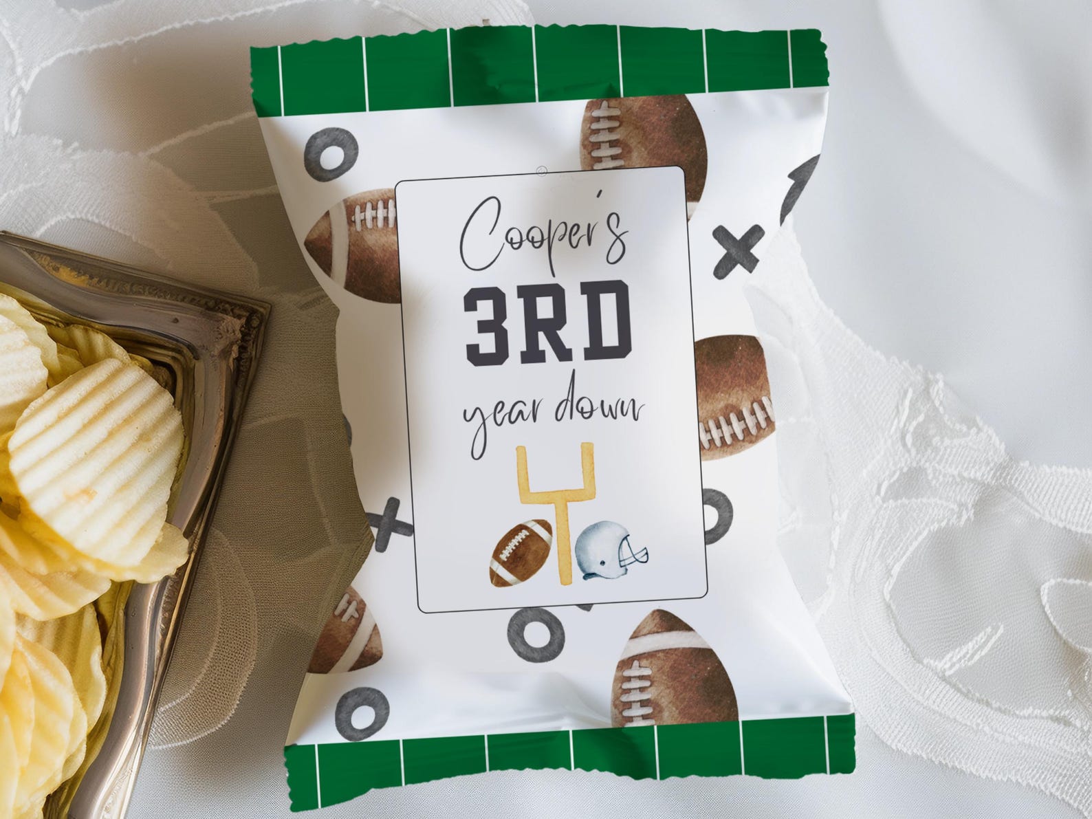 Football Chip Bag, Football Birthday, Football Party, Chip Bag Template ...
