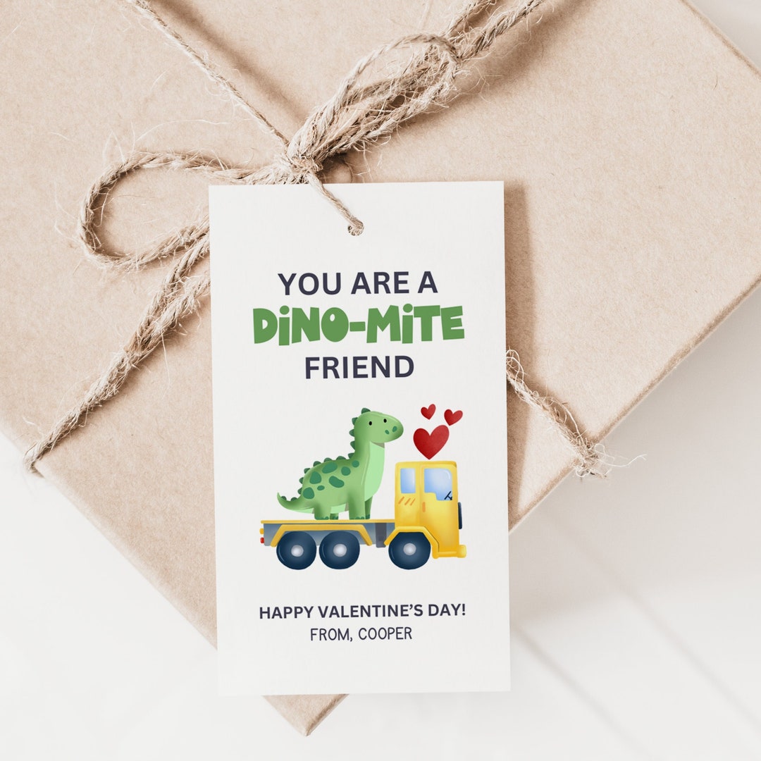 Printable Dinosaur Valentine Gift Tag | Kids Valentine Card | Valentine ...